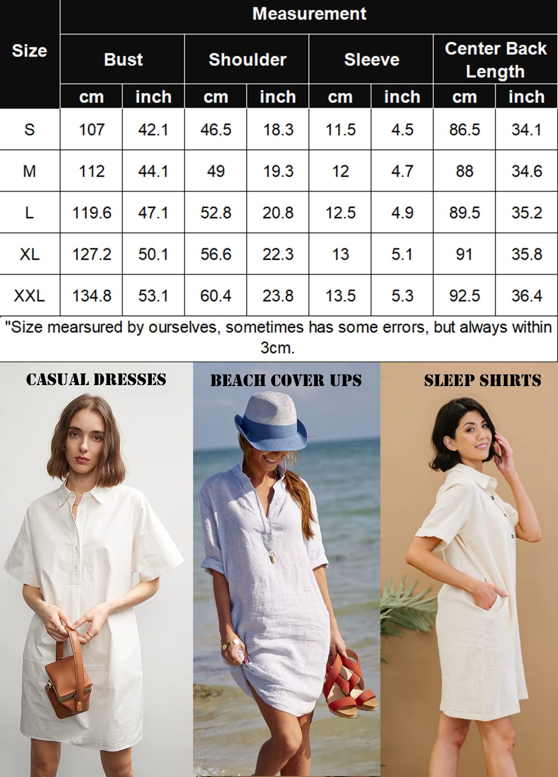 Zeagoo Womens Casual Summer Cotton Drsss Short Sleeve A-line Dress Button Down Beach Sundress with Pockets.Black,Medium