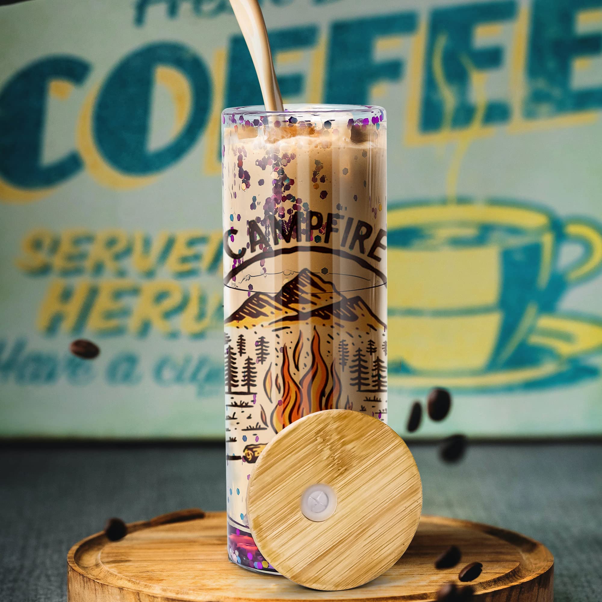 AGH 25OZ Snow Globe Glass Tumbler,2 Pack Sublimation Glass with Bamboo Lids and Straws, Double Wall Sublimation Beer Can Glasses Can Shaped Tumblers with Pre Drilled Hole for DIY