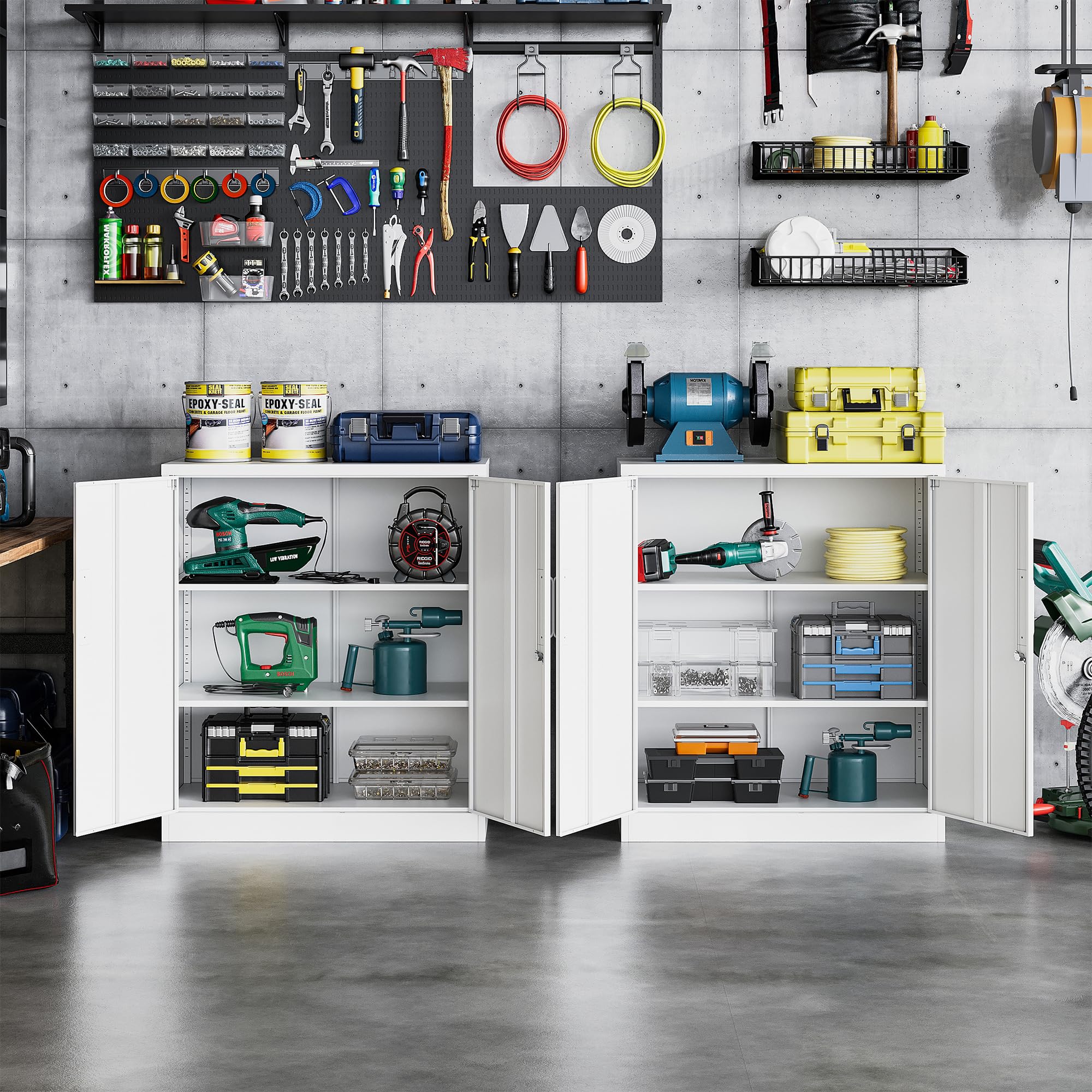 Metal Storage Cabinet with 2 Doors, Lockable Steel Storage Cabinet with 2 Doors and Adjustable Shelves, Steel Lockable File Cabinet, Locking Tool Cabinets for Office,Home,Garage