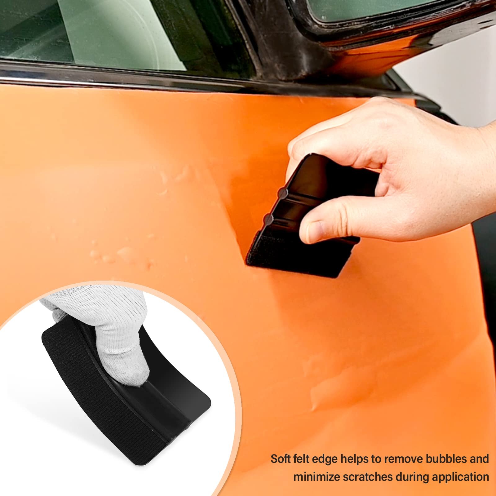 Gomake Vehicle Vinyl Wrap Window Tint Film Tool Kit Include 4 Inch Felt Squeegee, Retractable 9mm Utility Knife and Blades, Zippy Vinyl Cutter and Mini Go Corner Squeegee for Car Wrapping (5 Tools)