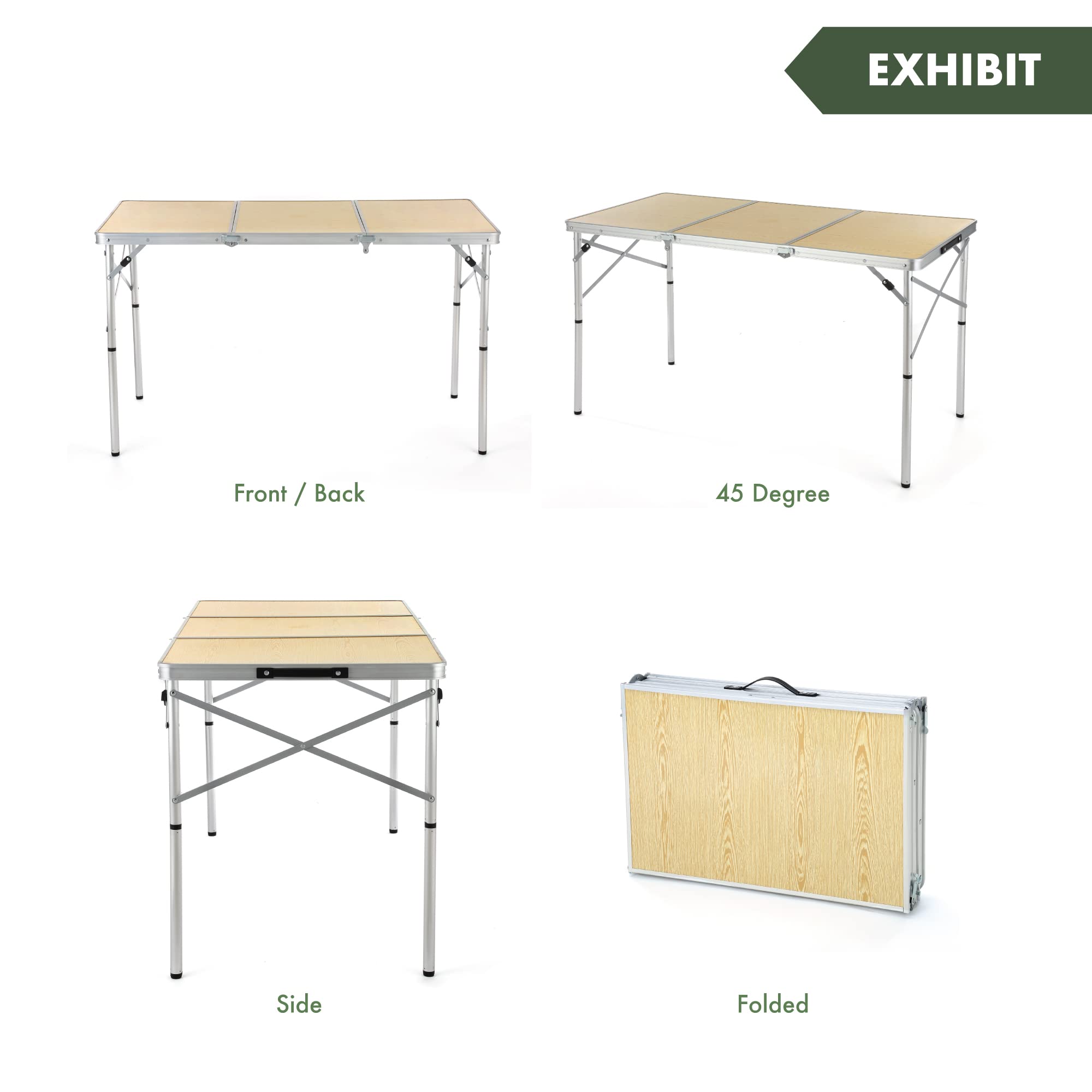 ARROWHEAD OUTDOOR 4β ft Heavy-Duty Portable Aluminum Frame Folding Table w/Leveling Feet, Solid Tabletop Surface, 2 Adjustable Heights, Carrying Case Included, Lightweight, USA-Based Support