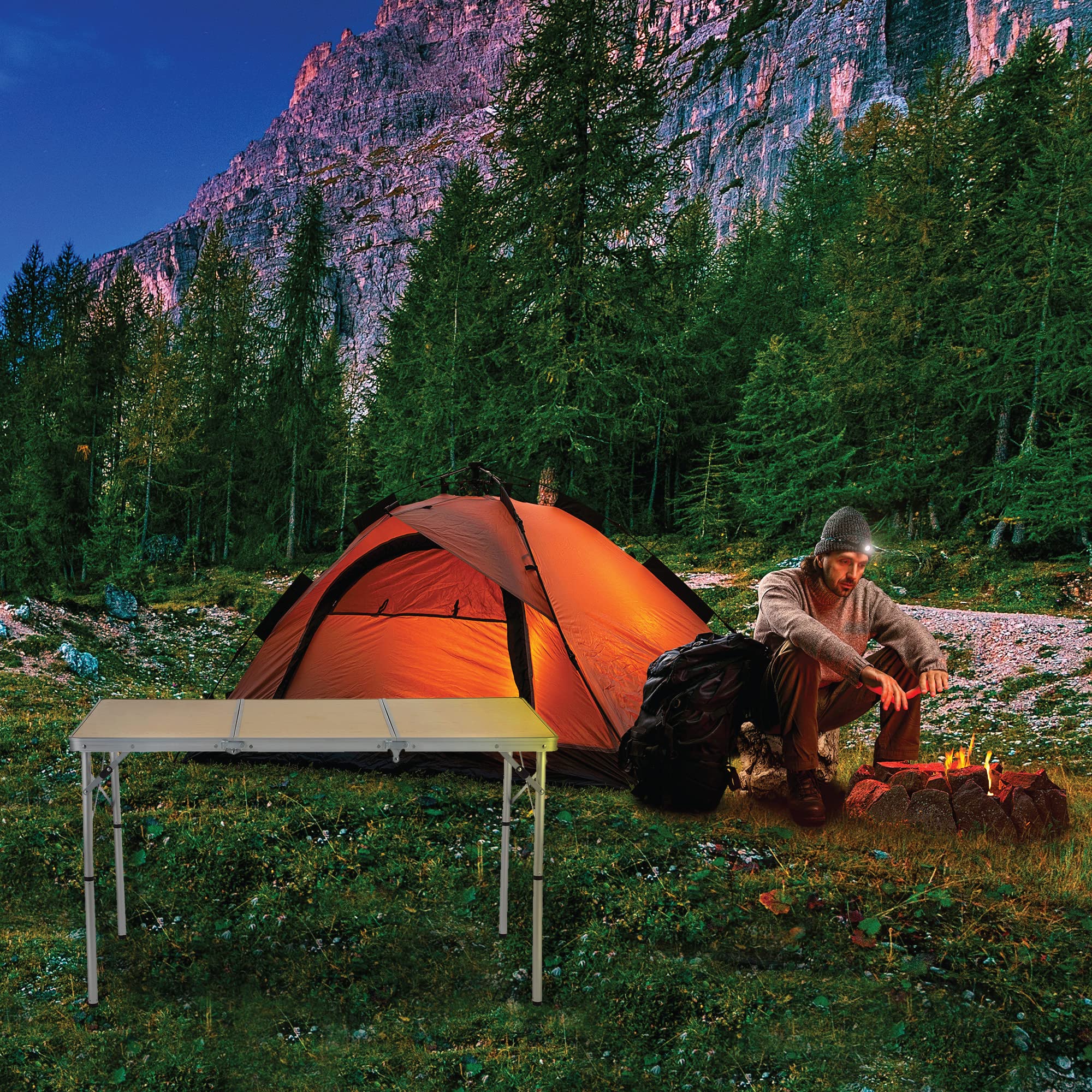 ARROWHEAD OUTDOOR 4β ft Heavy-Duty Portable Aluminum Frame Folding Table w/Leveling Feet, Solid Tabletop Surface, 2 Adjustable Heights, Carrying Case Included, Lightweight, USA-Based Support