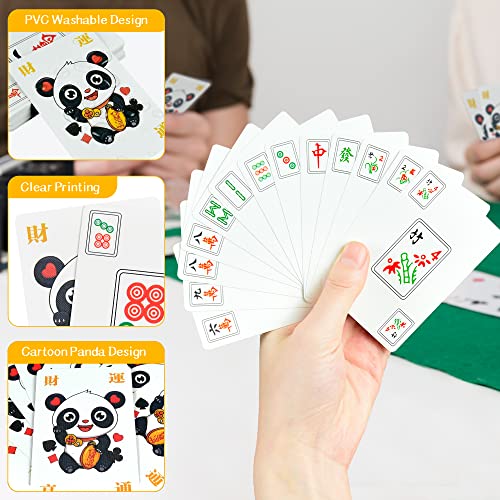 Sishynio Mahjong Cards Gift Set, Mah-Jongg Playing Cards with Dice & Chips, 2023 Handheld Cartoon Majiang Game, Classical Chinese Table Game, for Leisure Time Party Traveling Gifts (Pattern of Panda)
