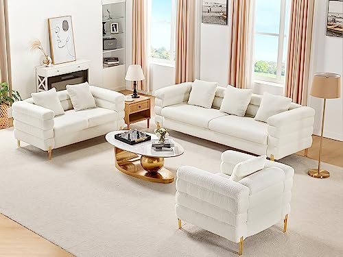 AMERLIFE Loveseat Sofa, 2 Seater Couch- Deep Seat Sofa Couch, Comfy Sofa for Living Room- White Sofa