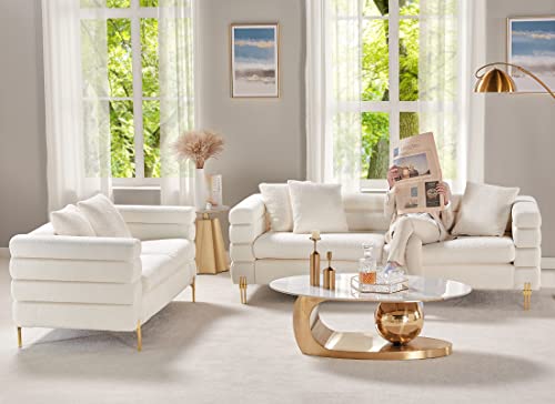 AMERLIFE Loveseat Sofa, 2 Seater Couch- Deep Seat Sofa Couch, Comfy Sofa for Living Room- White Sofa