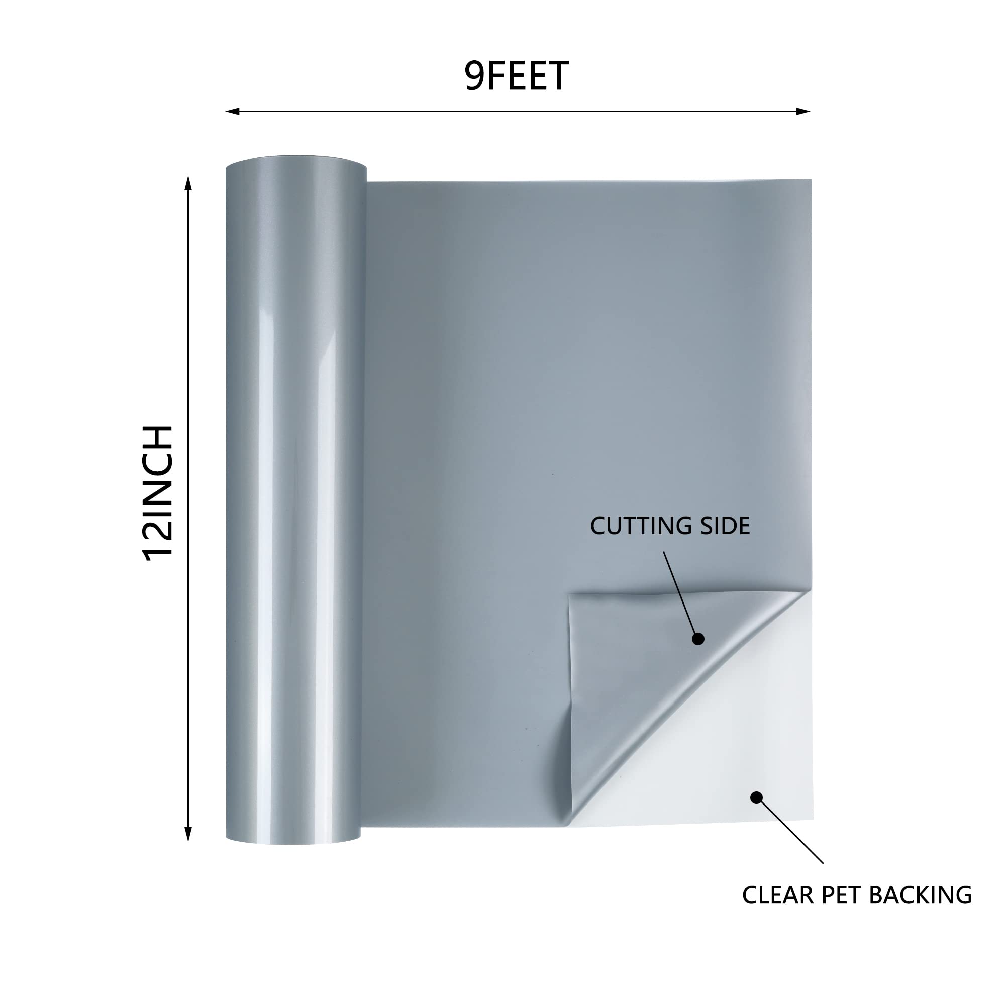 HTVVETUR Grey Heat Transfer Vinyl - 12" x 9ft HTV Rolls for Shirts, Iron on Vinyl for Cameo - Easy to Cut & Weed (K12 Grey-9ft)