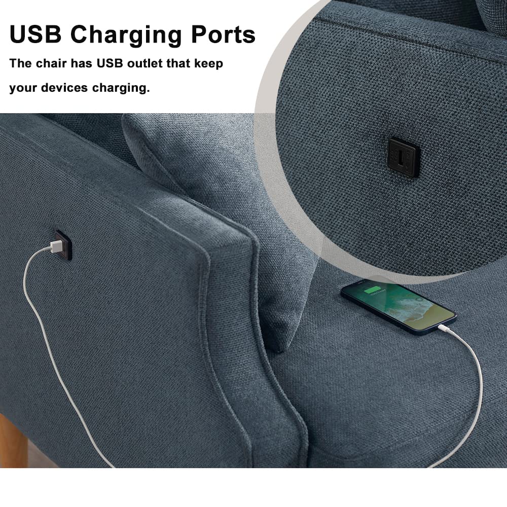 ARUGOU 56.7" W Loveseat Sofa, Love Seat Couch with USB Charge Port and 2 Pillows, Comfortable Thickness Cushion and Waterproof Fabric, Easy to Install 2 Seat Couches for Living Room, Bedroom (Blue)