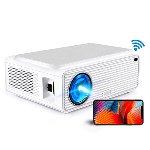Native 1080P WiFi Projector, ERISAN 5G Wi-Fi Full HD Video Projector, Support iOS/Android Mac Sync Screen, 300" Display for Home Business, Compatible w/HDMI, VGA, USB, PC, DVD, White, S50W