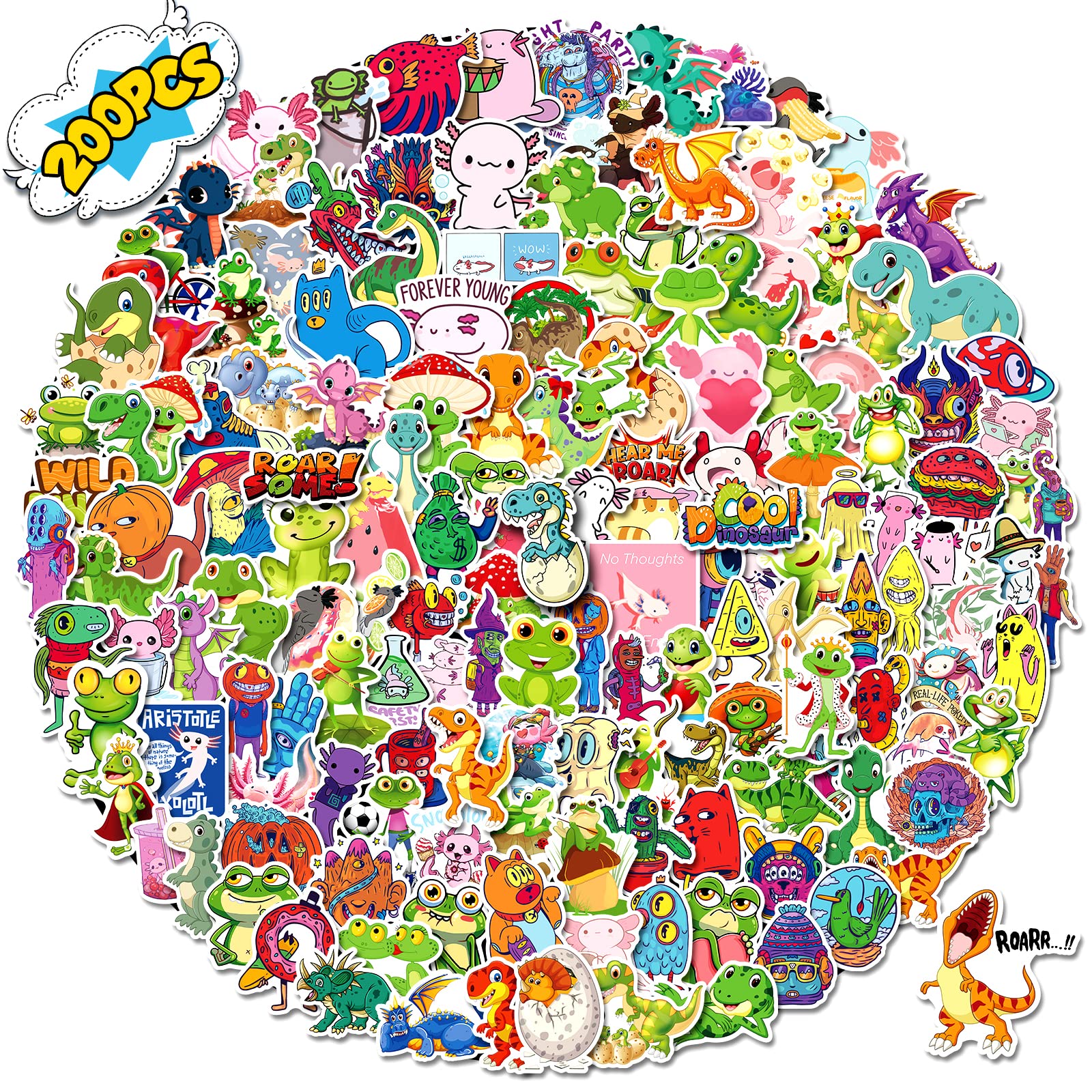 Cute Animal Stickers for Kids,200 Pcs Cute Waterproof Cartoon Stickers Dinosaur Stickers Water Bottle Stickers Waterproof Skateboard Laptop Stickers Computer Phone Stickers for Kids Teens Girls
