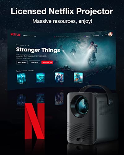WiFi Projector Native 1080P, 4K Supported Portable Projector Netflix-Licensed, Android TV 10.0 Movie Projector with 9000Lumens, 2.4/5G WiFi, 4D Keystone Correction, 120" Screen and Google Assistant