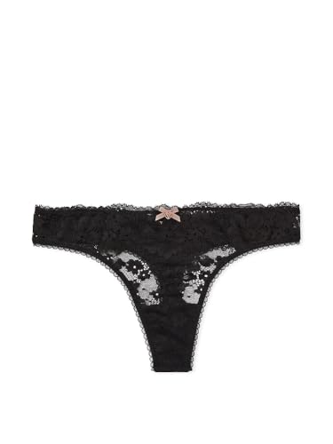 Victoria's Secret Lace Thong Underwear, Panties for Women, Body By Victoria, Black (S)