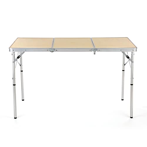 ARROWHEAD OUTDOOR 4β ft Heavy-Duty Portable Aluminum Frame Folding Table w/Leveling Feet, Solid Tabletop Surface, 2 Adjustable Heights, Carrying Case Included, Lightweight, USA-Based Support