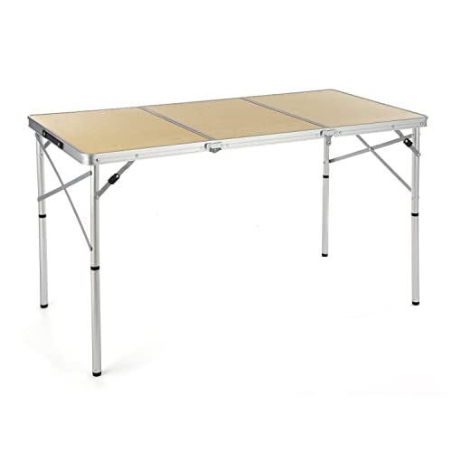 ARROWHEAD OUTDOOR 4β ft Heavy-Duty Portable Aluminum Frame Folding Table w/Leveling Feet, Solid Tabletop Surface, 2 Adjustable Heights, Carrying Case Included, Lightweight, USA-Based Support
