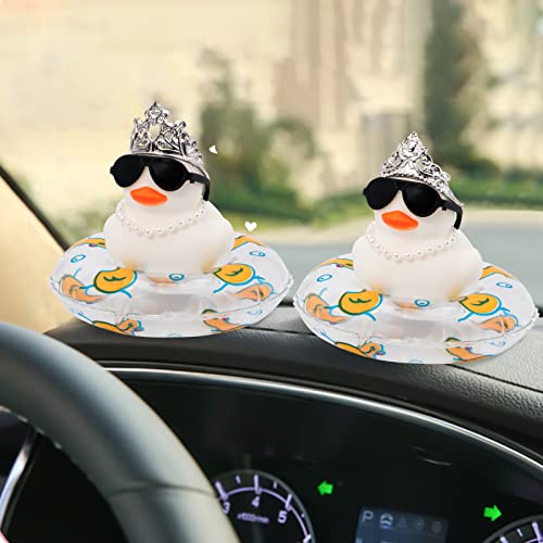 wonuu Princess&Prince Duck - Cute Car Accessories, Rubber Duck, Car Decor, Dashboard Decorations, King&Queen Duck for Car Ornaments Bath Time Birthday Gifts Wedding Party Supplies, White Queen Pearl