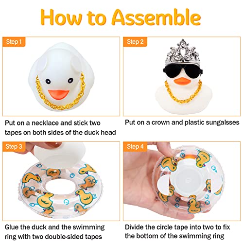 wonuu Princess&Prince Duck - Cute Car Accessories, Rubber Duck, Car Decor, Dashboard Decorations, King&Queen Duck for Car Ornaments Bath Time Birthday Gifts Wedding Party Supplies, White Queen Pearl