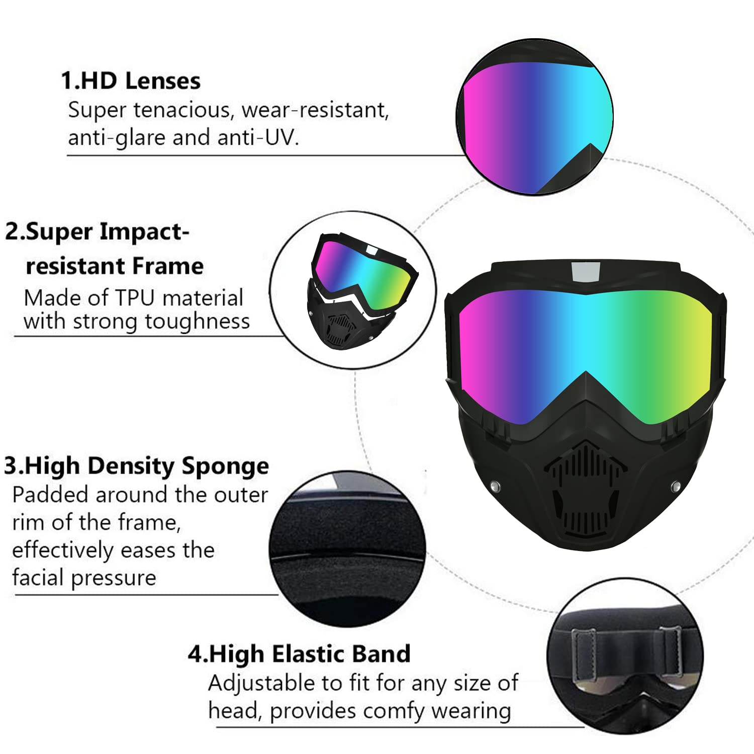 BOROLA Tactical Mask, Retro Motorcycle Goggles with Removable Face Mask, Safety Goggles Mask UV400 Protection Compatible for Nerf Elite Toy Gun Game Rival(2 Pcs Black)