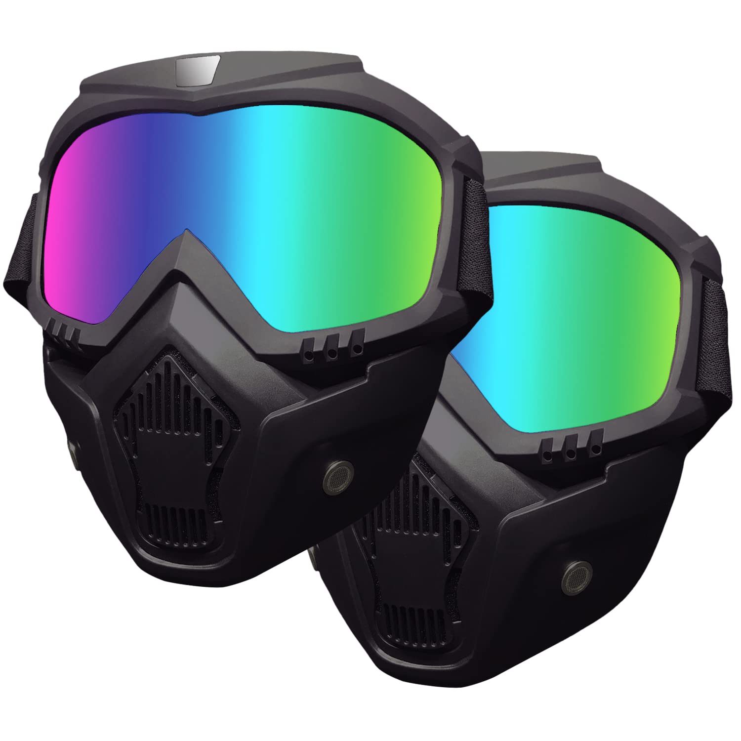 BOROLA Tactical Mask, Retro Motorcycle Goggles with Removable Face Mask, Safety Goggles Mask UV400 Protection Compatible for Nerf Elite Toy Gun Game Rival(2 Pcs Black)