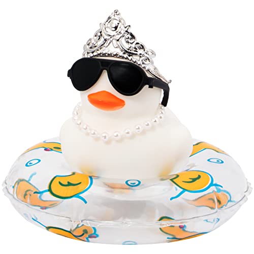 wonuu Princess&Prince Duck - Cute Car Accessories, Rubber Duck, Car Decor, Dashboard Decorations, King&Queen Duck for Car Ornaments Bath Time Birthday Gifts Wedding Party Supplies, White Queen Pearl