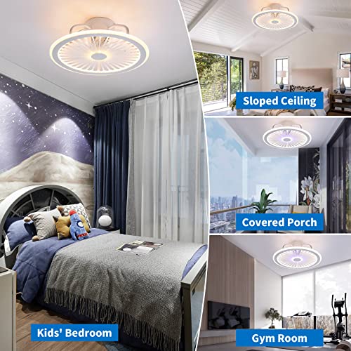 JTfany Ceiling Fans with Lights and Remote 18 Inch Flush Mount Ceiling Fan with Remote Dimmable 3 Speeds Low Profile Ceiling Fan RGB Bladeless Ceiling Fan Quiet Ceiling Fans for Bedroom Kidsroom