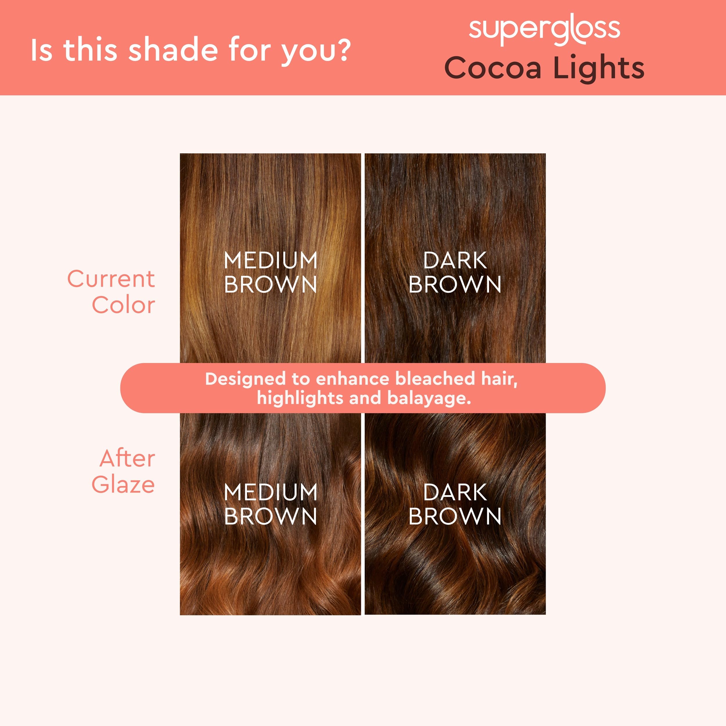 Glaze Super Gloss Color Conditioning Gloss β Cocoa Lights for Medium to Dark Brown Hair with Highlights β Rinse Out Semi-Permanent Hair Gloss that Enhances Color and Boosts Shine & Hydration