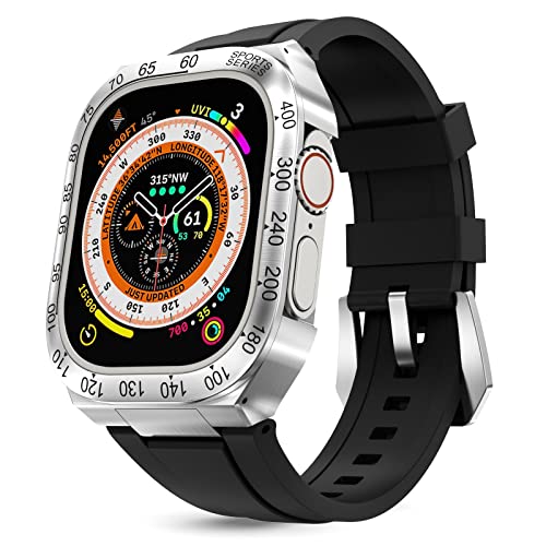 BEIZIYE Stainless Steel Case with Band Compatible Apple Watch Ultra 49mm, Designed for Men's Apple Watch Ultra 49mm Case (Silvery)