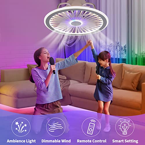 JTfany Ceiling Fans with Lights and Remote 18 Inch Flush Mount Ceiling Fan with Remote Dimmable 3 Speeds Low Profile Ceiling Fan RGB Bladeless Ceiling Fan Quiet Ceiling Fans for Bedroom Kidsroom