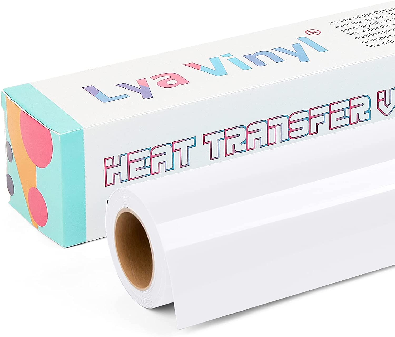 Lya Vinyl Heat Transfer Vinyl 12" x 10ft White Iron on Vinyl Roll for Cricut, Silhouette Cameo, Premium HTV for DIY Clothes, Bags, Shoes and Other Textiles
