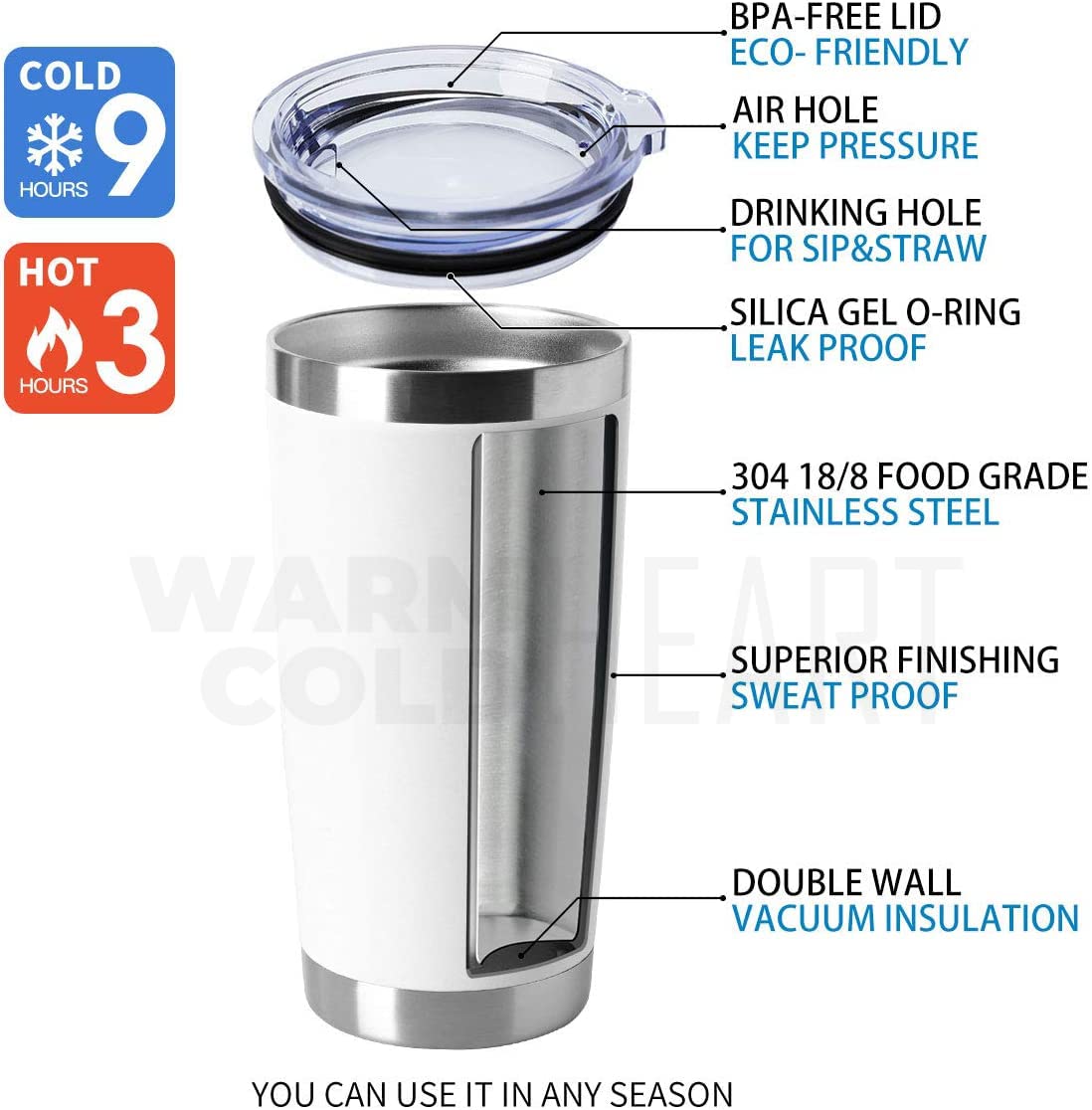 WARM HEART COLD Sorry for Having Great Tits and Correct Opinions On Everything Tumbler Travel Cups, Sensitive Reactive Stainless Steel 20oz Tumbler with Lid (Black 01)
