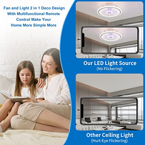JTfany Ceiling Fans with Lights and Remote 18 Inch Flush Mount Ceiling Fan with Remote Dimmable 3 Speeds Low Profile Ceiling Fan RGB Bladeless Ceiling Fan Quiet Ceiling Fans for Bedroom Kidsroom