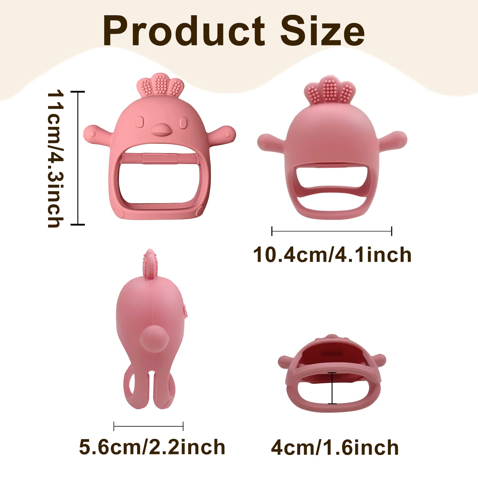 Baby Teething Toys, JUSONEY 2 Packs Anti-Drop Silicone Teething Mitten for Babies 3+ Months, Baby Teething Gloves 3D Chicken and Triceratops Shape Wrist Hand Teethers for Sucking Needs