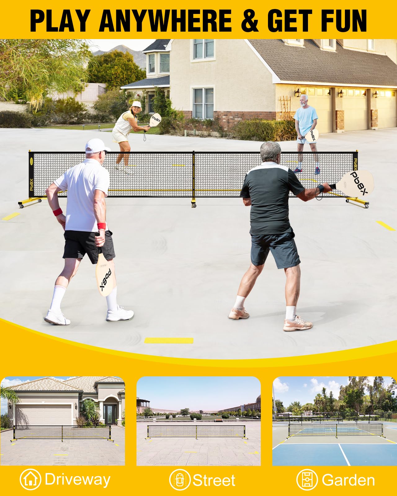 Choiana Pickleball Net with Wheels, Pickle Ball Net Portable Outdoor with 22ft Regulation Size Net, Court Markers, Durable Frame PE Knited Pickleball Practice Net System for Backyard Driveway