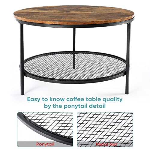 Round Coffee Table, 2-Tier Nesting Coffee Tables Living Room, Patio Sofa Table, Accent Table Furniture for Living Room (Brown)