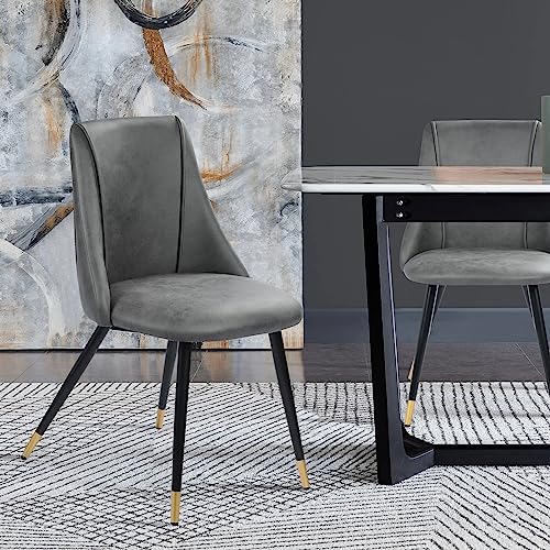 FurnitureR Dining Chairs Set of 2 Modern Upholstered Accent Chairs with Soft Seat/Metal Legs Kitchen Side Chairs for Kitchen Dining Room Waiting Reception Room, Faux Leather, Charcoal