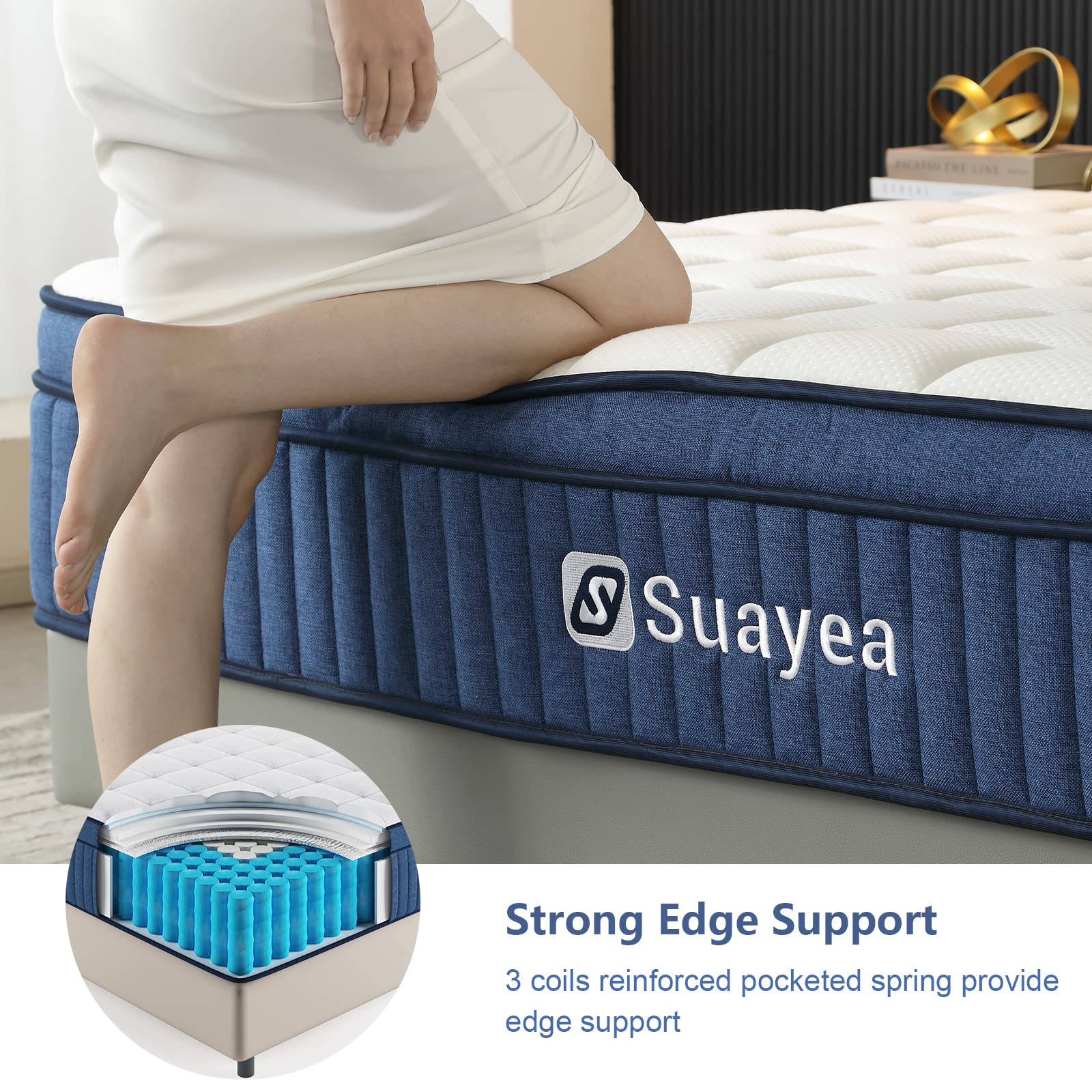 Queen Mattress, 12 Inch Queen Size Mattress in a Box,Ultimate Motion Isolation with Memory Foam and Pocket Spring, Edge Support, Medium Firm