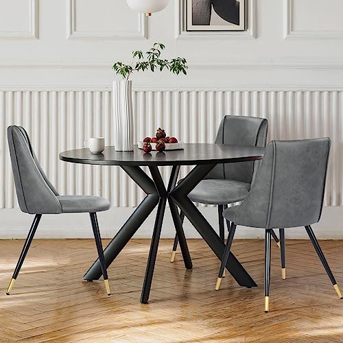 FurnitureR Dining Chairs Set of 2 Modern Upholstered Accent Chairs with Soft Seat/Metal Legs Kitchen Side Chairs for Kitchen Dining Room Waiting Reception Room, Faux Leather, Charcoal