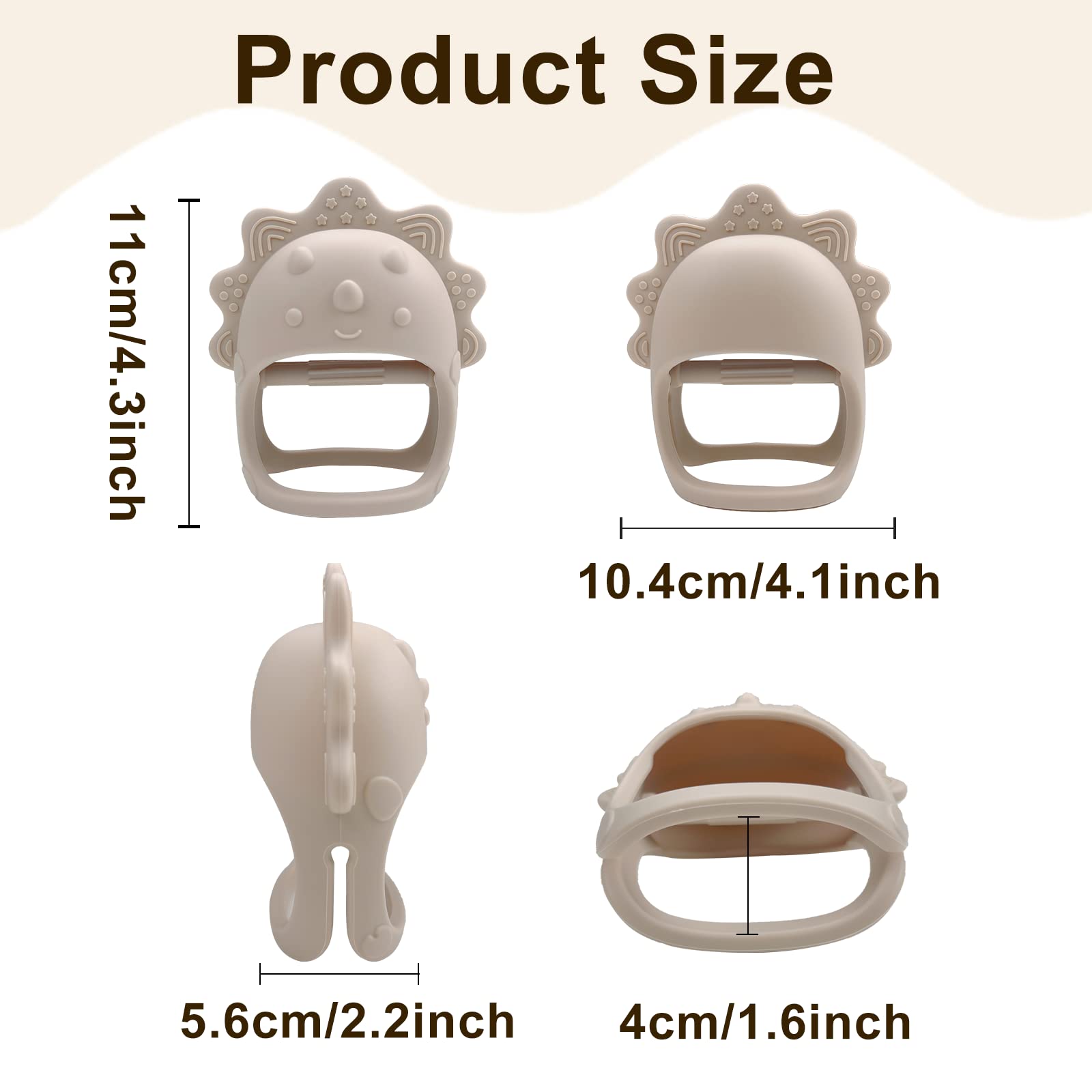 Baby Teething Toys, JUSONEY 2 Packs Anti-Drop Silicone Teething Mitten for Babies 3+ Months, Baby Teething Gloves 3D Chicken and Triceratops Shape Wrist Hand Teethers for Sucking Needs