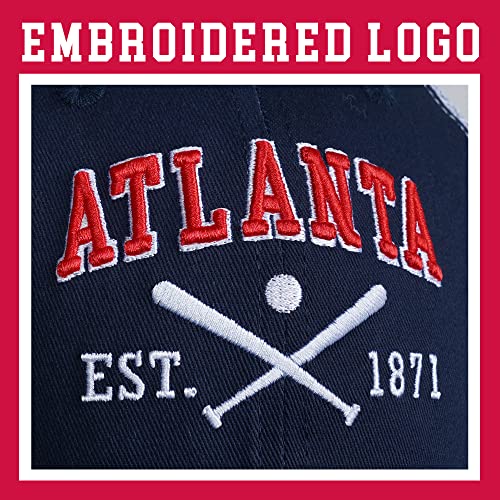 Chsetes Atlanta Hat Women Men Youth Embroidered Baseball Cap Mesh Trucker Hats Adjustable Snapback Hat Navy Blue Apparel Gifts