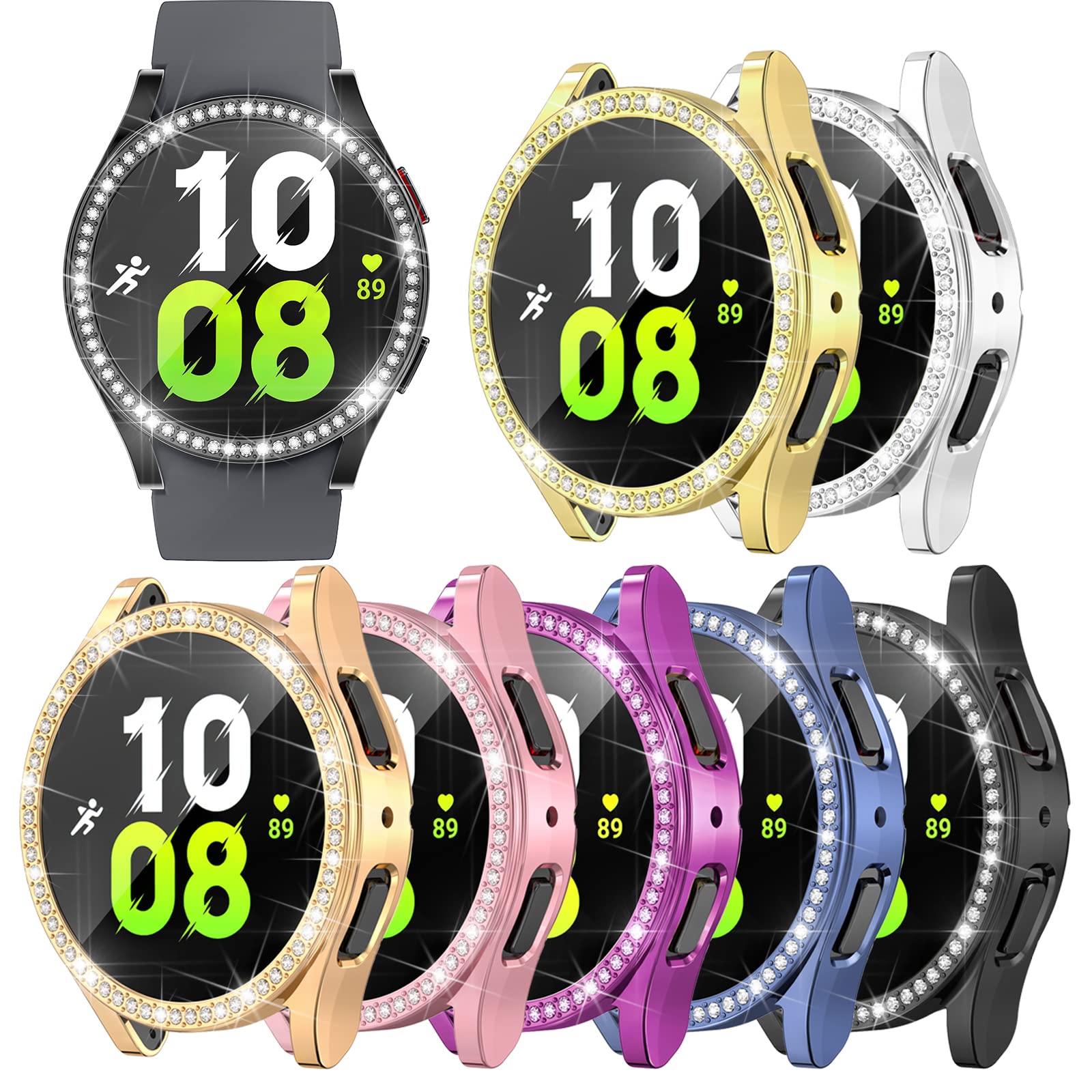 Wugongyan Screen Protector Case Compatible with Samsung Galaxy Watch 5 & Galaxy Watch 4 40mm 44mm Soft TPU Bling Diamond Case (7 Colors, 40mm)