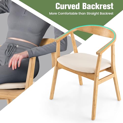 Giantex Bamboo Accent Chair - Wood Natural Boho Accent Dining Chairs with Armrest and Curved Backrest, Accent Arm Chair for Living Room, Dining Room, Small Space