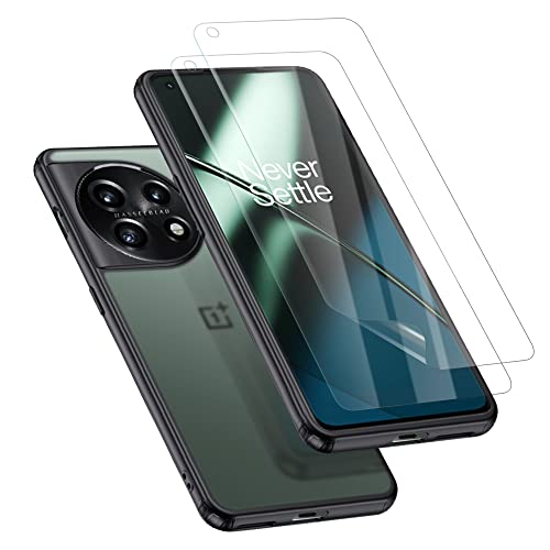 Orzero Phone Case Compatible for OnePlus 11 5G, with 2 Pack High Definition TPU Screen Protector, Matte Finish Full Body Protection Anti-Scratch Shock Proof Solid Hard Back Cover(1+2) - Frosted Black