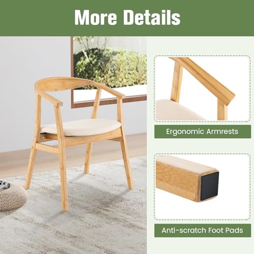 Giantex Bamboo Accent Chair - Wood Natural Boho Accent Dining Chairs with Armrest and Curved Backrest, Accent Arm Chair for Living Room, Dining Room, Small Space