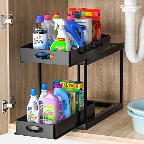 Avaspot Double Sliding Cabinet Organizer Drawer, Under Sink Organizers and Storage 2 Tier Easy Access Slide Out Cabinet Organizer, Bathroom Organizer Under Sink Cabinet Kitchen Organizers and Storage