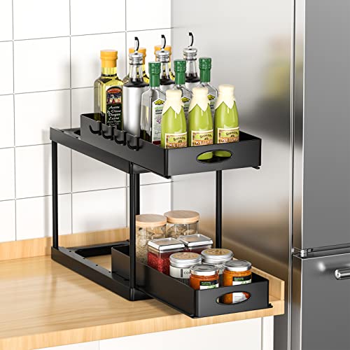 Avaspot Double Sliding Cabinet Organizer Drawer, Under Sink Organizers and Storage 2 Tier Easy Access Slide Out Cabinet Organizer, Bathroom Organizer Under Sink Cabinet Kitchen Organizers and Storage