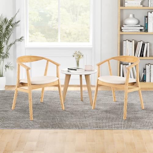 Giantex Bamboo Accent Chair - Wood Natural Boho Accent Dining Chairs with Armrest and Curved Backrest, Accent Arm Chair for Living Room, Dining Room, Small Space