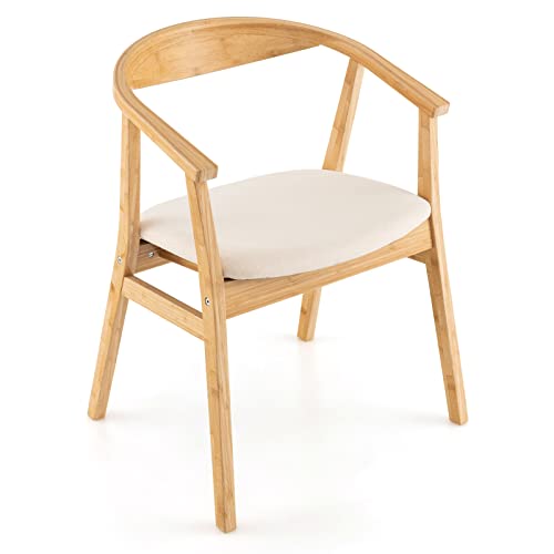 Giantex Bamboo Accent Chair - Wood Natural Boho Accent Dining Chairs with Armrest and Curved Backrest, Accent Arm Chair for Living Room, Dining Room, Small Space