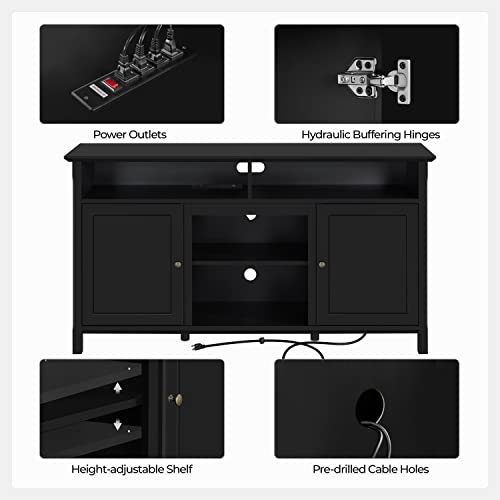 Yaheetech Black TV Stand with Doors for TVs up to 65 in, Modern TV Console with Power Outlet & Storage Shelf, Mid-Century Entertainment Center for Living Room, 31 in Tall