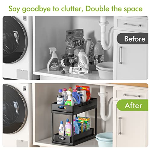 Avaspot Double Sliding Cabinet Organizer Drawer, Under Sink Organizers and Storage 2 Tier Easy Access Slide Out Cabinet Organizer, Bathroom Organizer Under Sink Cabinet Kitchen Organizers and Storage