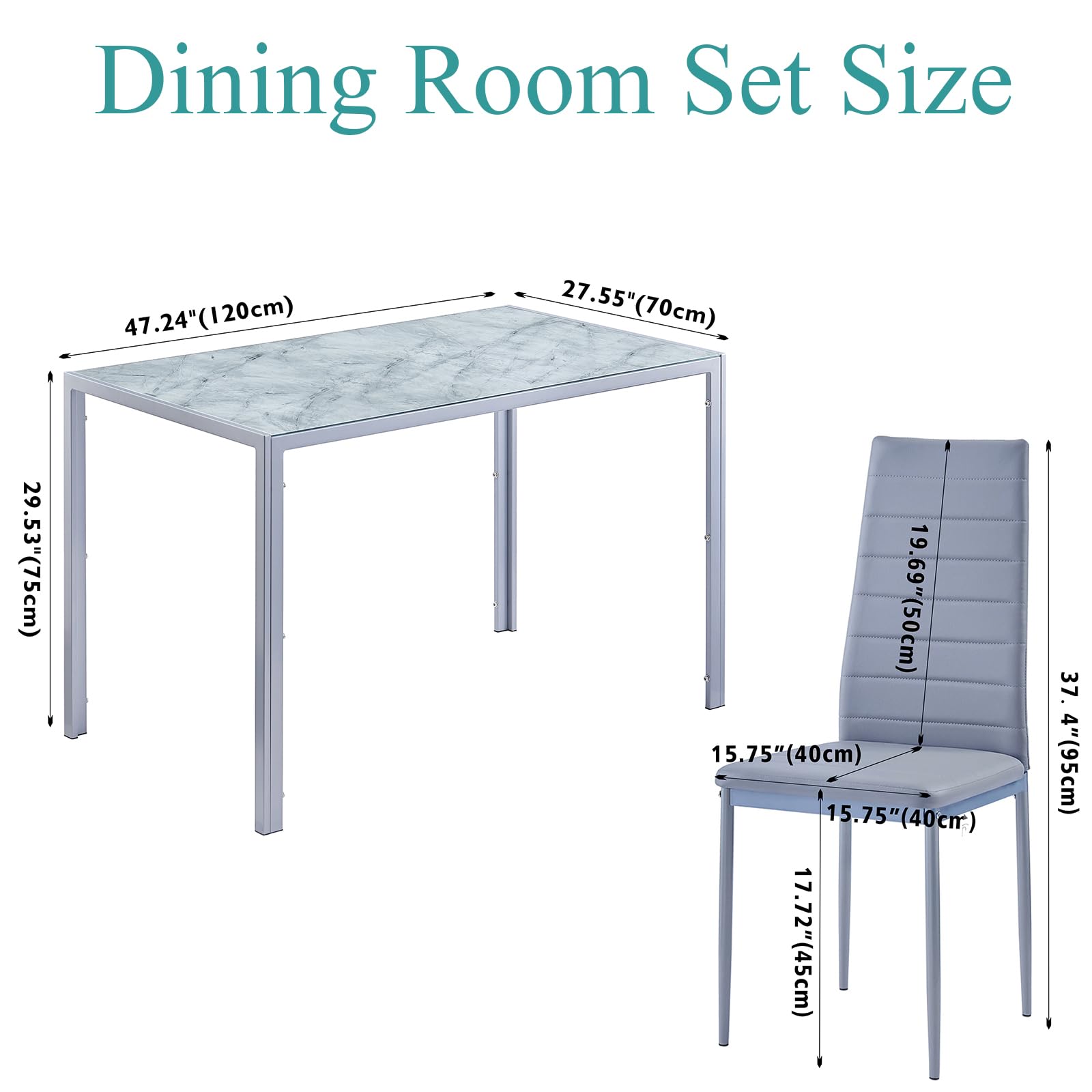 Paonne 5-Pieces Marble Effect Dining Room Set for 4, Contemporary Kitchen Table and Upholstered Chairs Set for Kitchen/Dinette/Restaurant/Apartment and Small Space