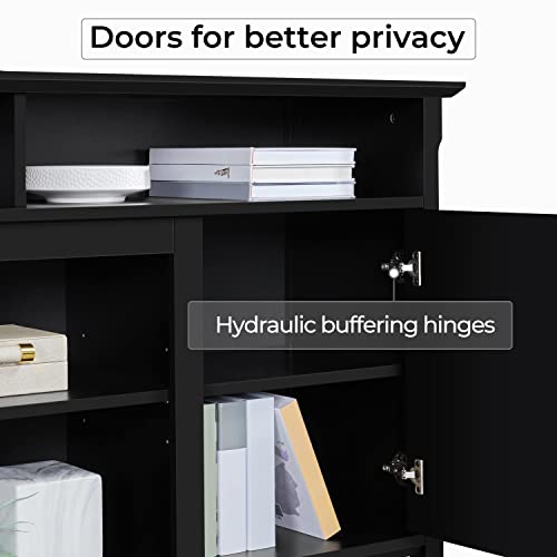 Yaheetech Black TV Stand with Doors for TVs up to 65 in, Modern TV Console with Power Outlet & Storage Shelf, Mid-Century Entertainment Center for Living Room, 31 in Tall