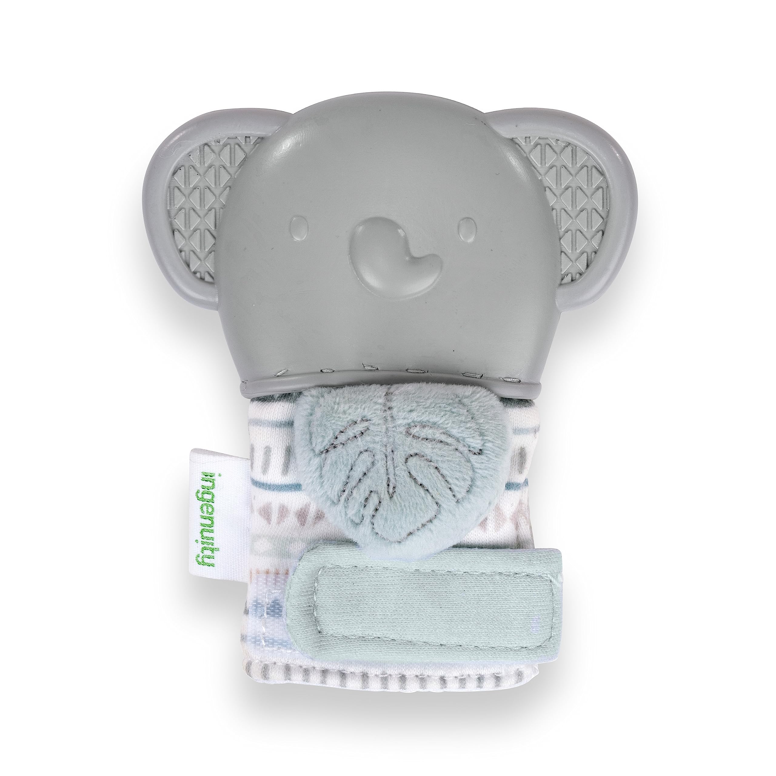 Ingenuity Teething Mitt & Rattle for Baby, BPA-Free Silicone, Gentle Rattle Sound, Adjustable Strap, Elephant, Unisex - Van